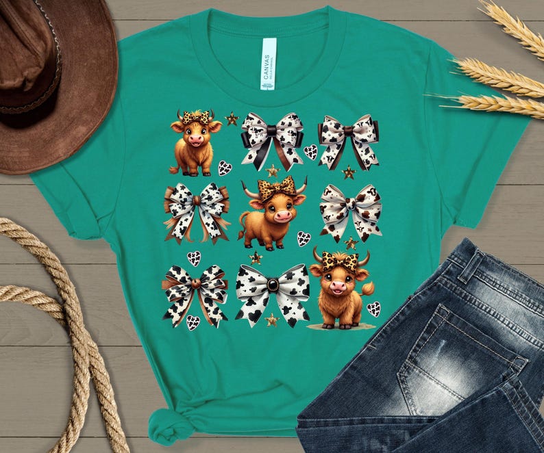 Coquette Cows and Bows, PNG, Cow Print Bows, Coquette Highland Cows ...