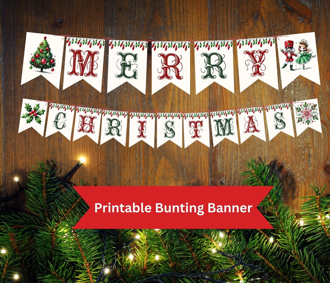 Merry Christmas Bunting Banner, Printable Digital Download, Print on 8 ...