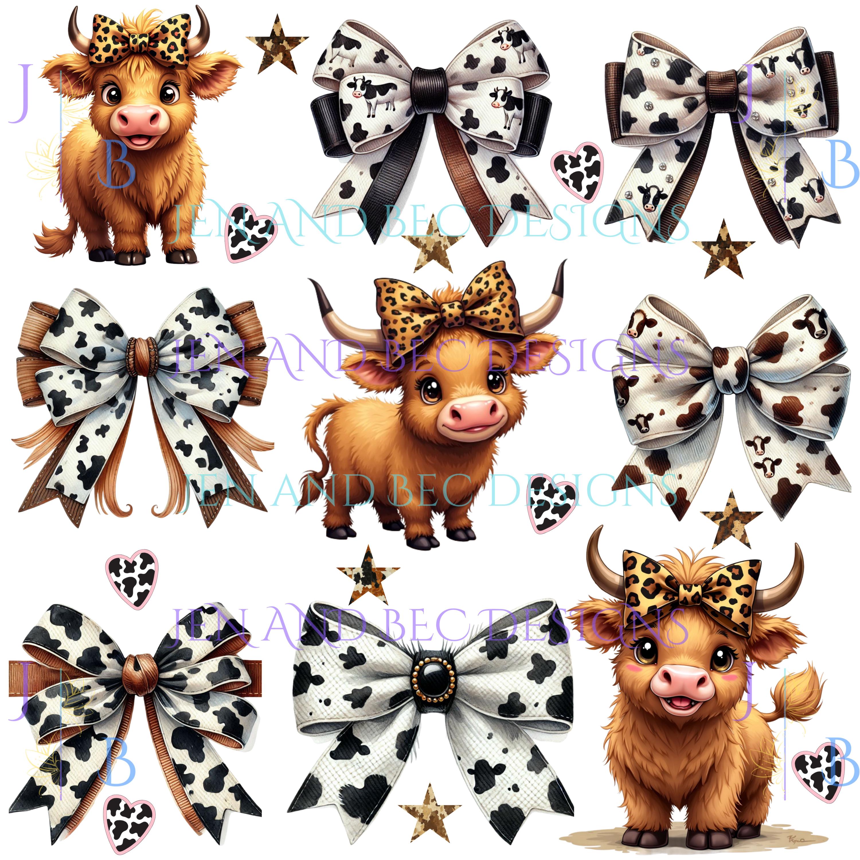 Coquette Cows and Bows, PNG, Cow Print Bows, Coquette Highland Cows ...