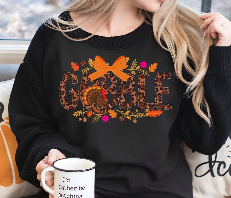 Coquette Thanksgiving "gobble" Turkey PNG, Sublimation Design (digital ...