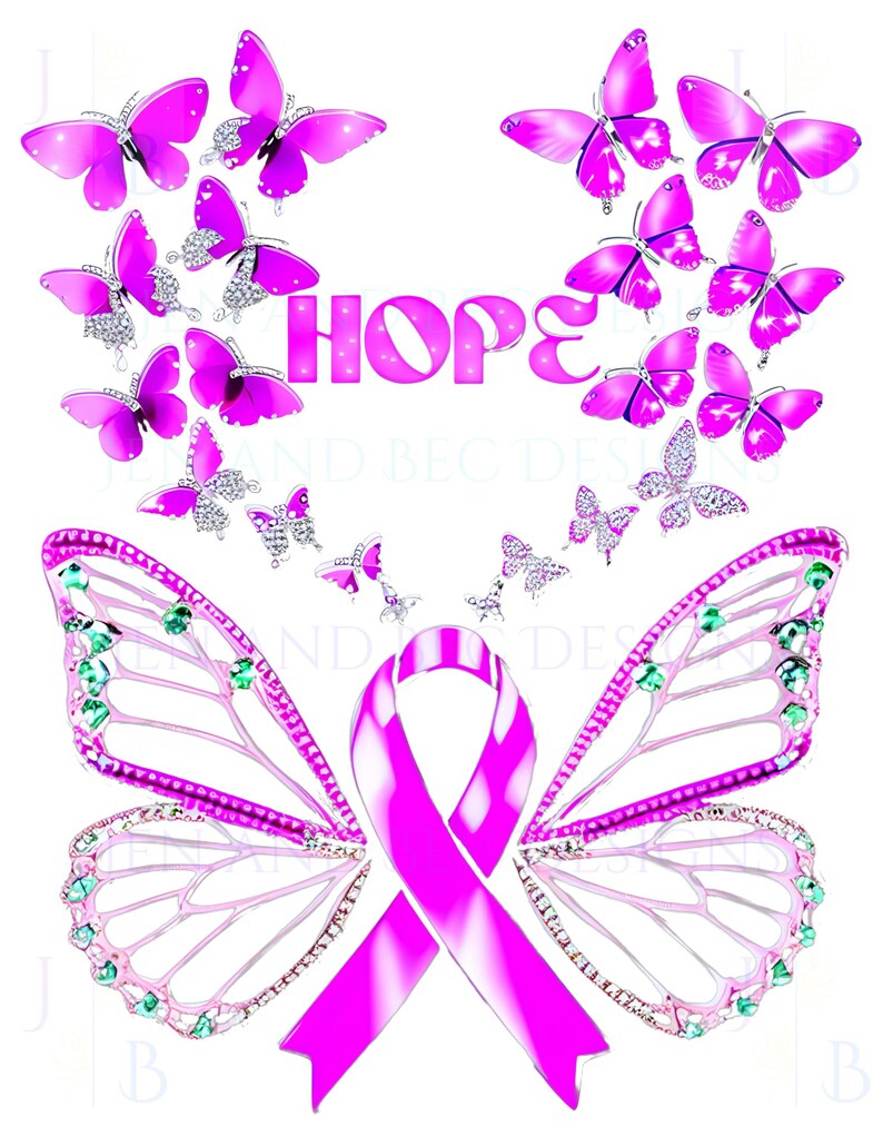Breast Cancer Awareness PNG, Pink Ribbon With Butterflies Sublimation ...