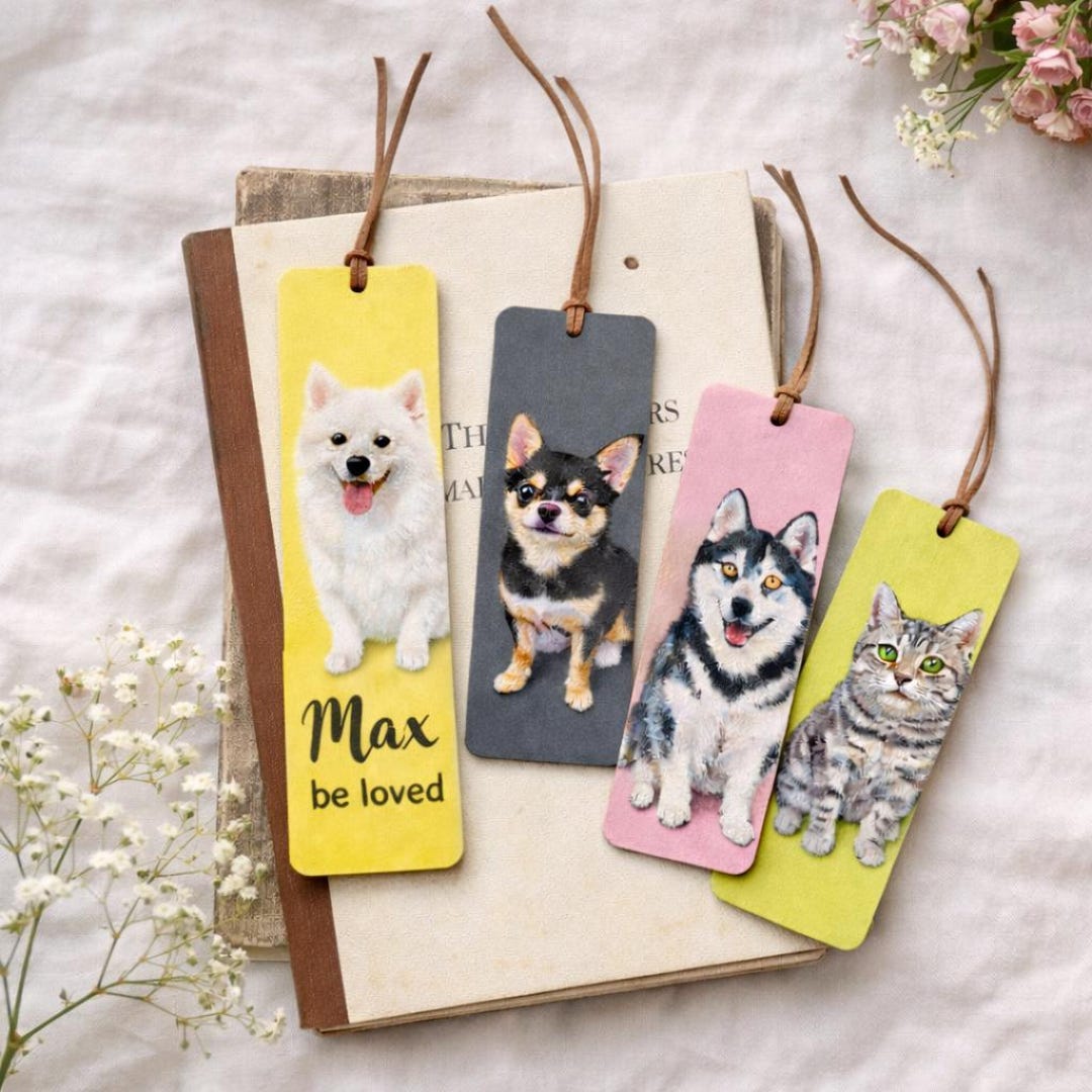 Customized Pet Portrait Bookmark, Hand Painted, Gift for Pet Owners ...
