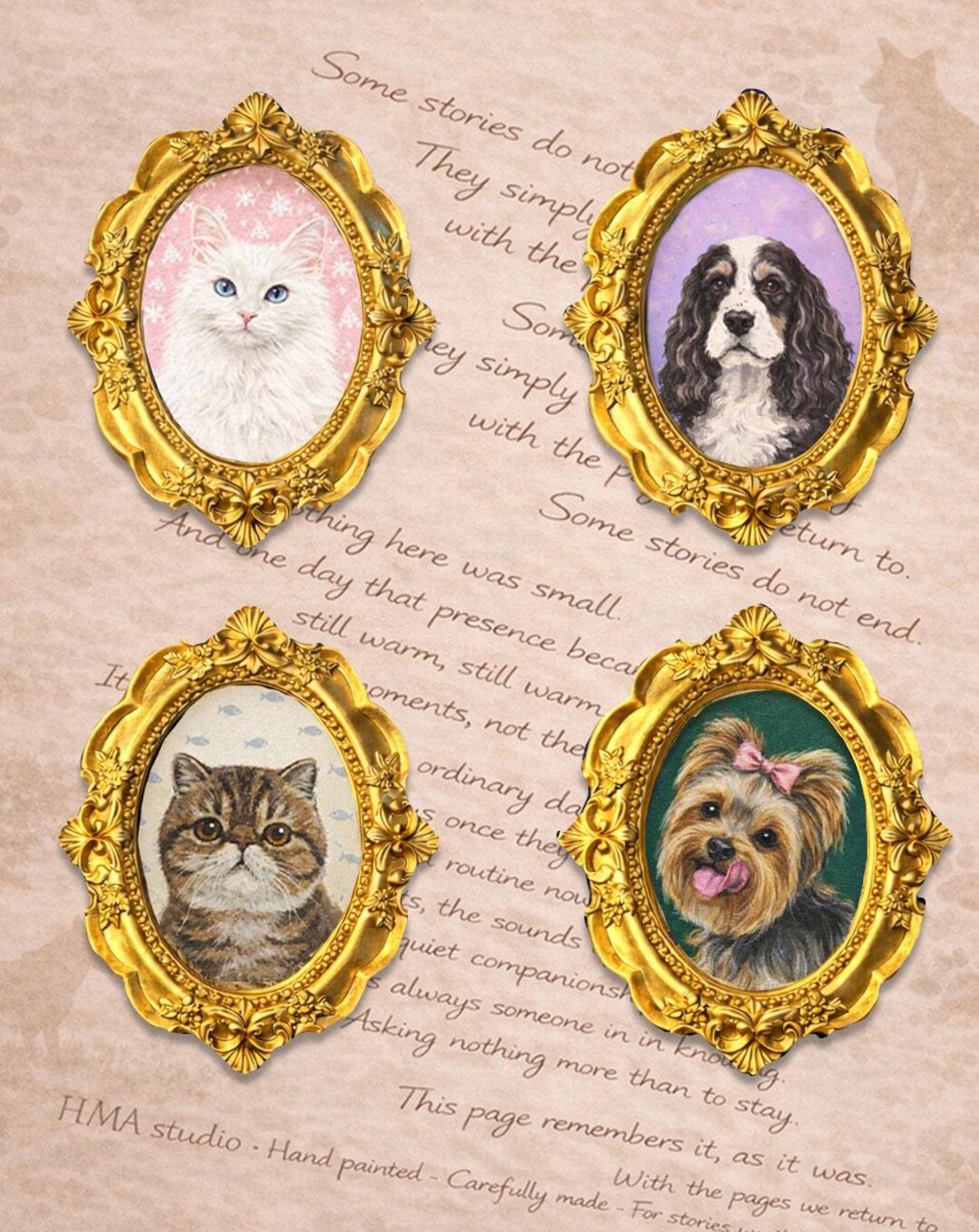 Hand-painted Miniature Pet Portrait, Baroque Gold Frame, Custom Pet ...