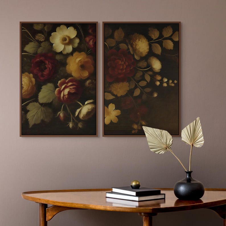 Vintage Fall Floral Print, Rustic Fall Printable Wall Art, Dark Autumn ...