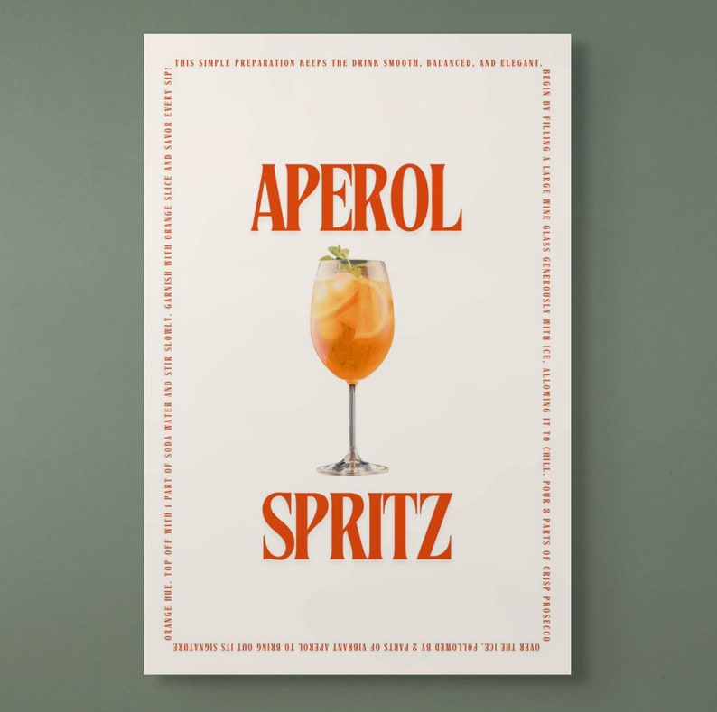 Aperol Spritz Print Aperol Spritz Poster With Recipe Border Cocktail ...