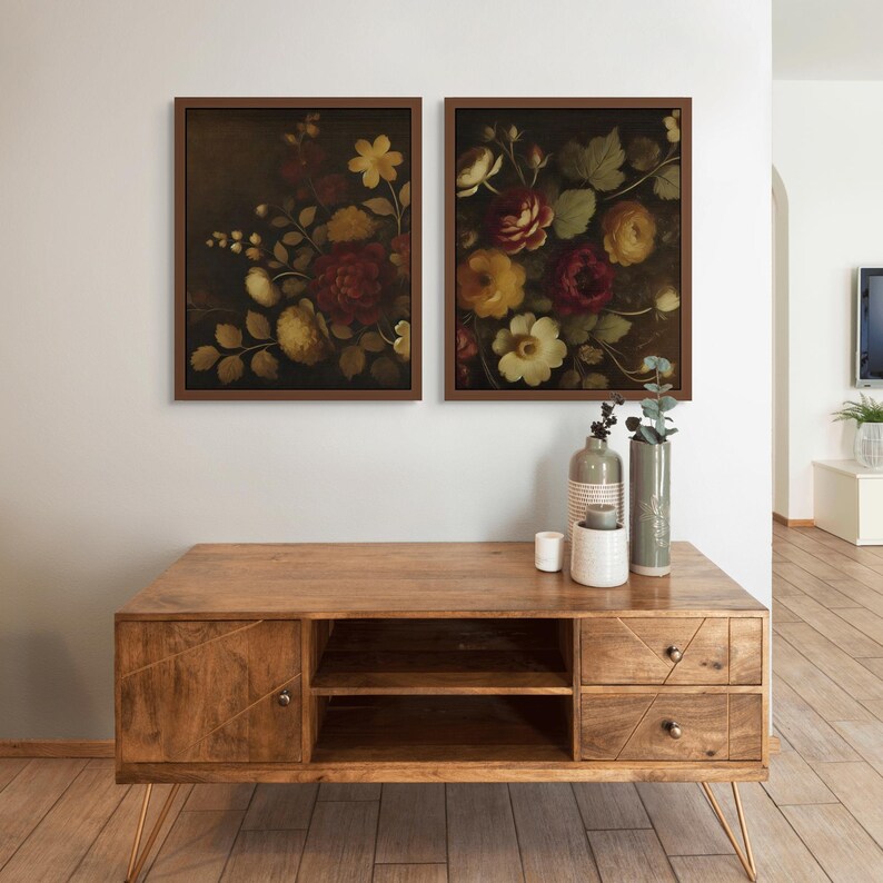 Vintage Fall Floral Print, Rustic Fall Printable Wall Art, Dark Autumn ...