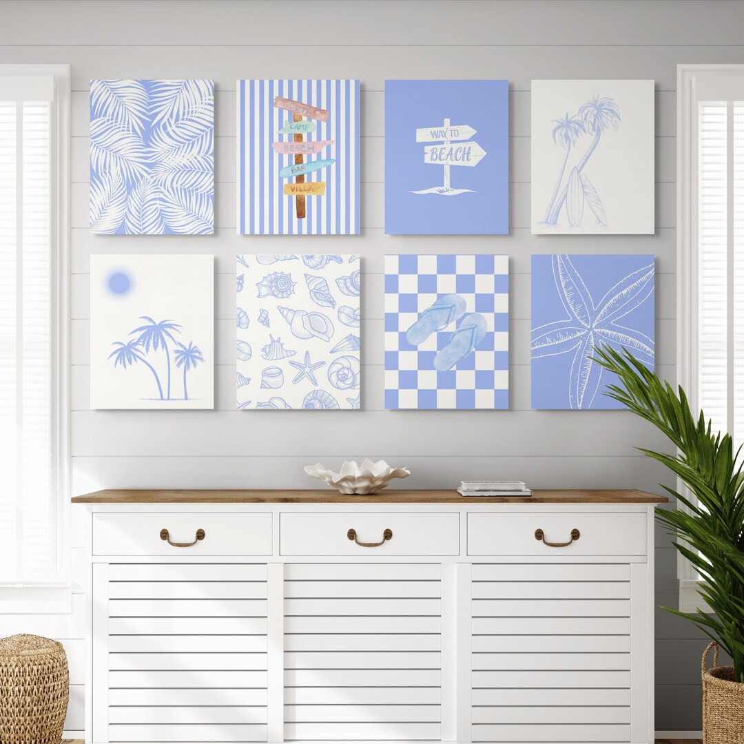 Coastal Print Set of 8 / Blue Beachy Wall Art, Beachy Print Set, Beachy ...