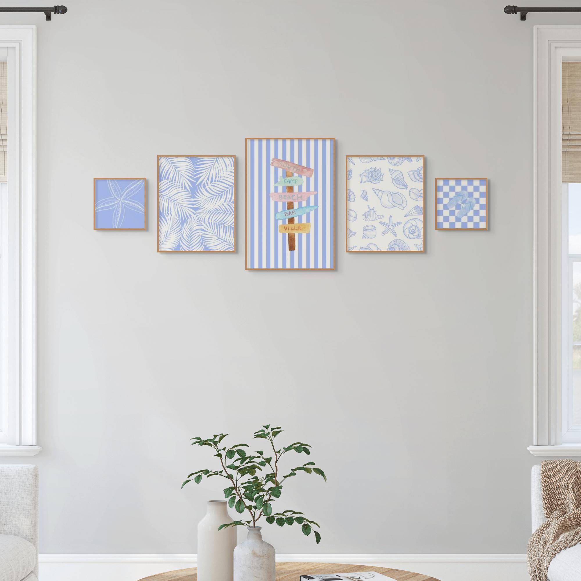 Coastal Print Set of 8 / Blue Beachy Wall Art, Beachy Print Set, Beachy ...