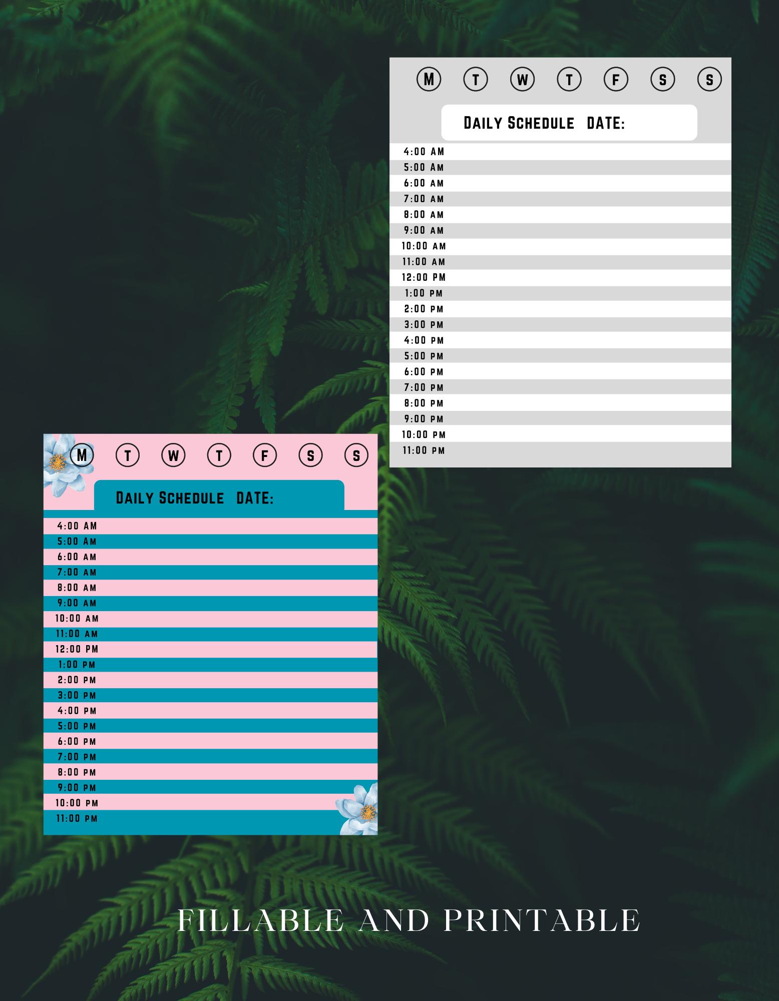 Daily Schedule Template (fillable/printable) - Etsy