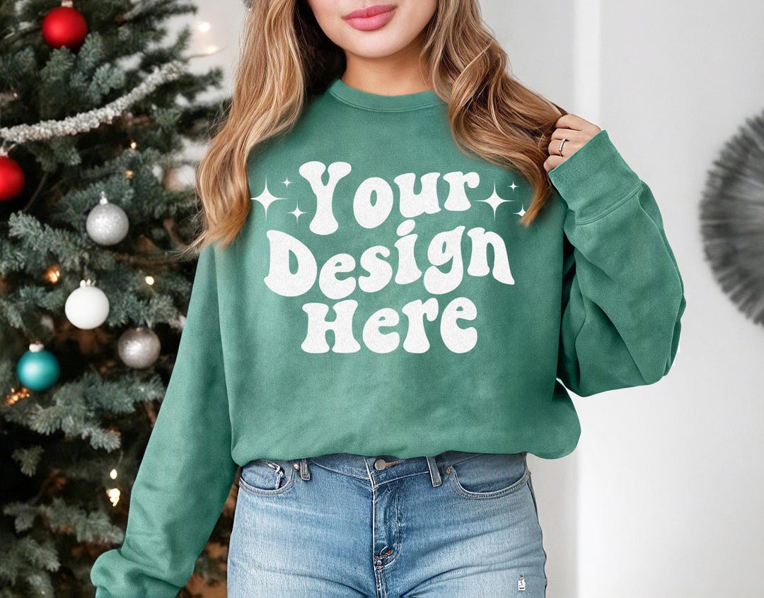 Christmas Comfort Colors 1566 Light Green Sweatshirt Mockup, Festive ...