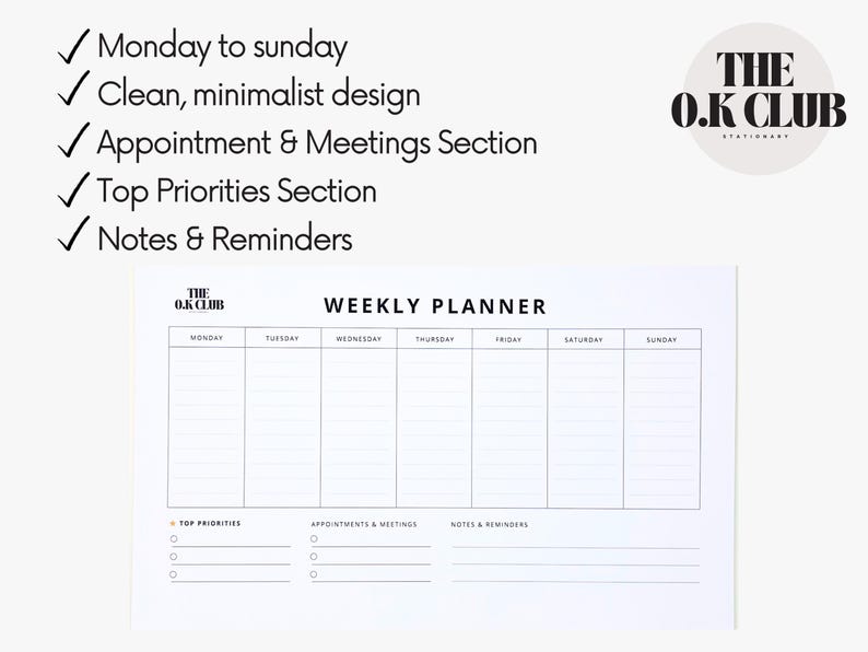 Printable Weekly Planner A4 | Minimalist PDF | Monday–sunday Layout ...