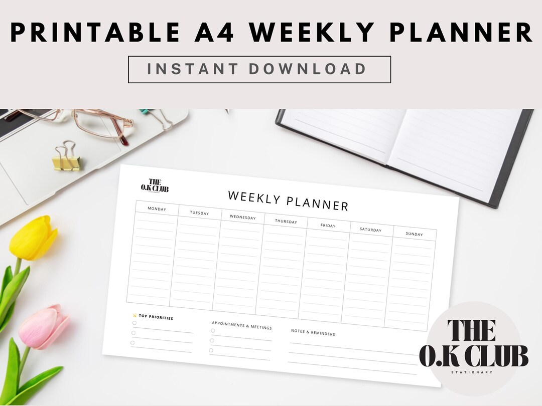 Printable Weekly Planner A4 | Minimalist PDF | Monday–sunday Layout ...
