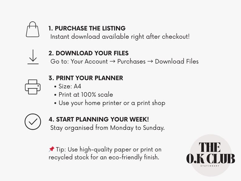 Printable Weekly Planner A4 | Minimalist PDF | Monday–sunday Layout ...