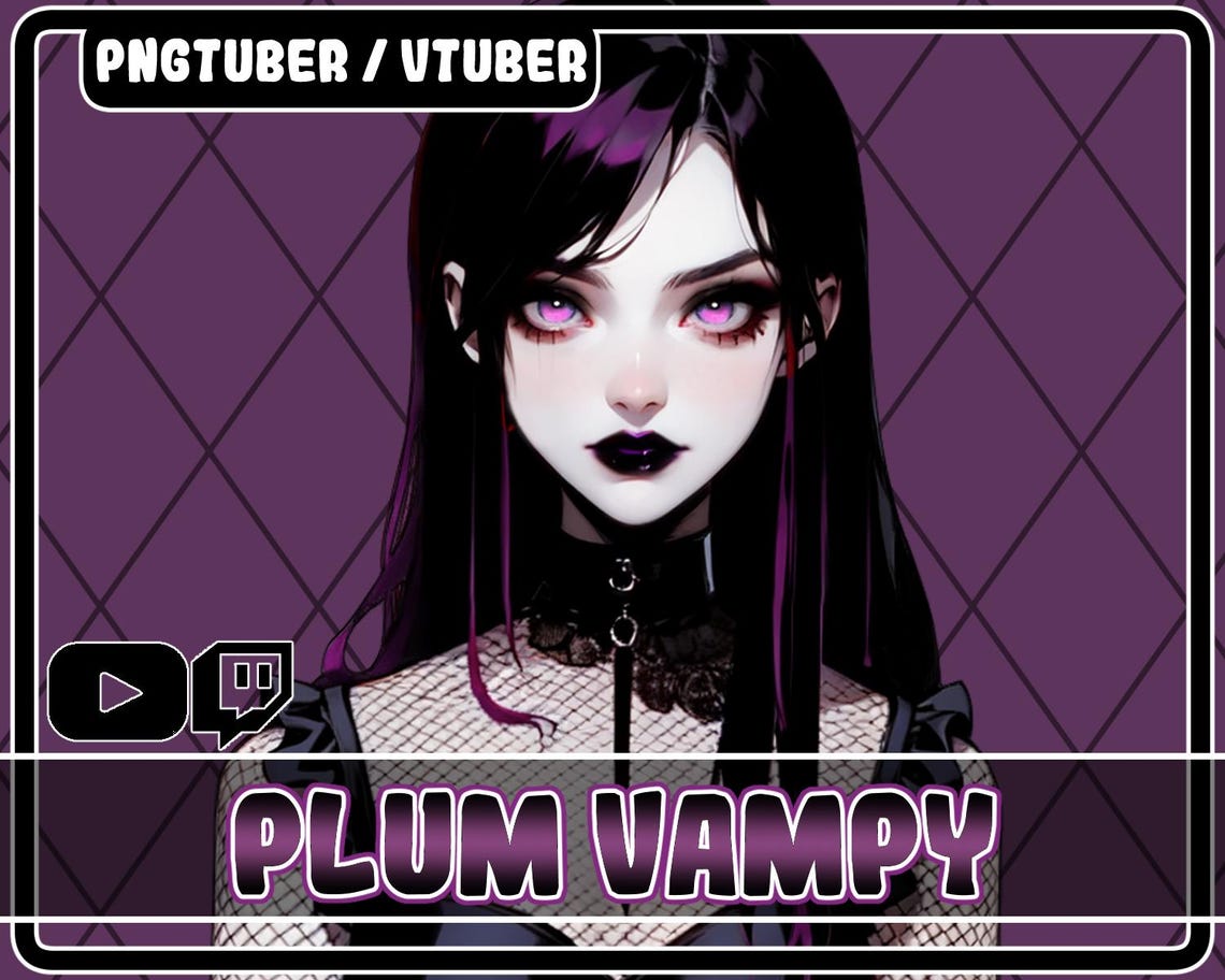 Plum Vampy: Pngtuber Goth Vampire Girl Twitch Stream Vtuber Model Ready to Use Stream Assets - Etsy