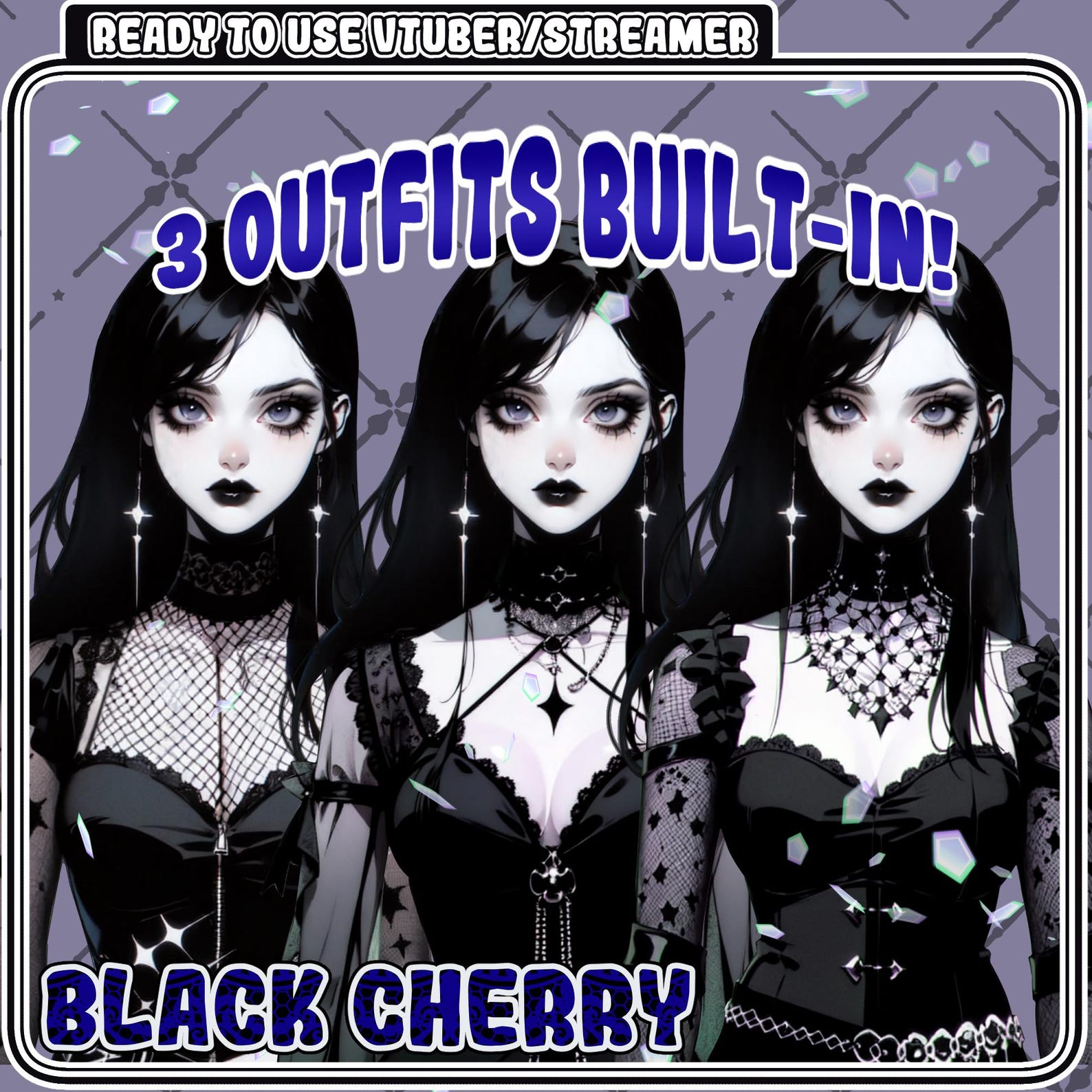 Black Cherry: Pngtuber Goth Girl Twitch Stream Vtuber Model Black Hair ...