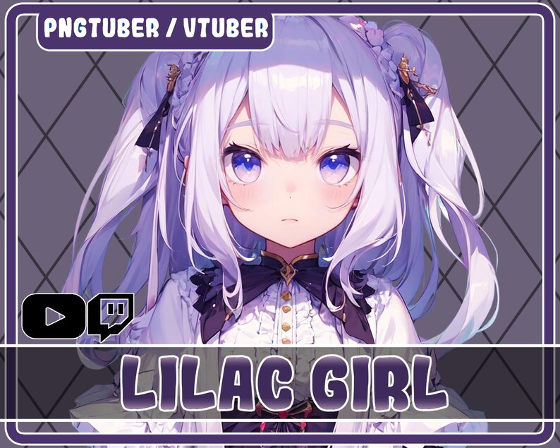 Pngtuber Purple Haired Lilac Girl Twitch Stream Vtuber Model Anime ...