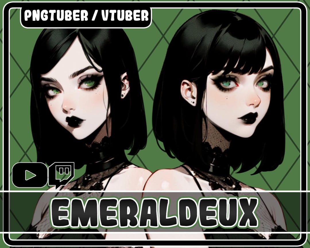 Emeraldeux: 2 -in-1 Pngtuber Goth Girl Twitch Stream Vtuber Model Black ...
