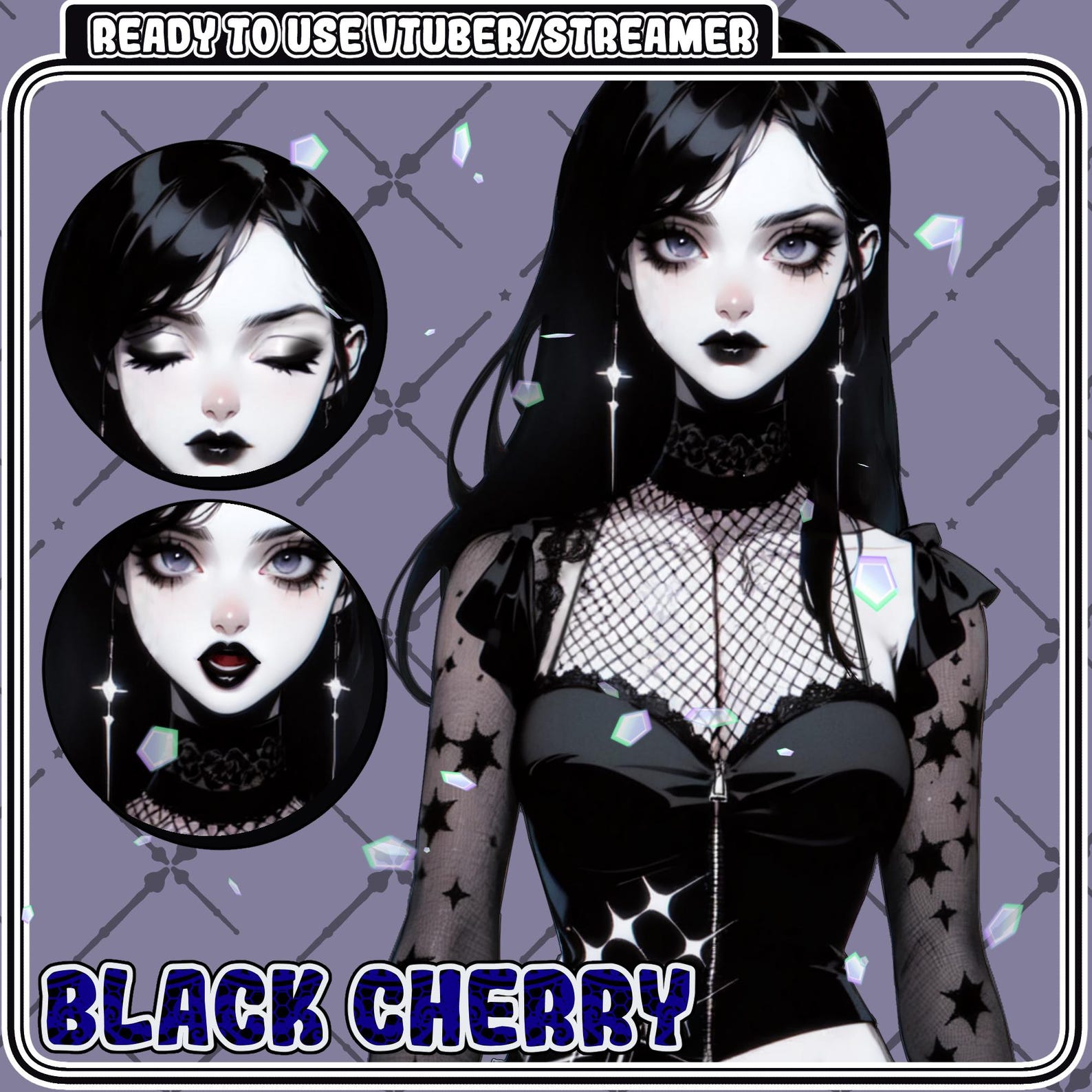 Black Cherry: Pngtuber Goth Girl Twitch Stream Vtuber Model Black Hair ...