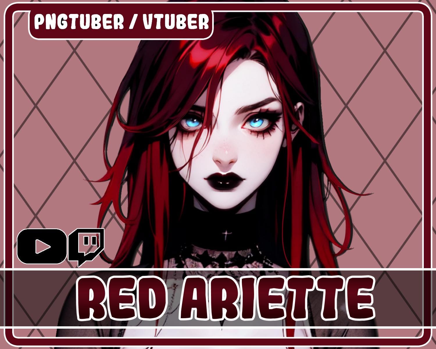 Red Hair Goth Girl Pngtuber Model: Ready to Use Vtuber Stream Asset ...