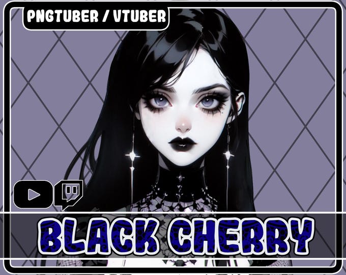 Black Cherry: Pngtuber Goth Girl Twitch Stream Vtuber Model Black Hair ...