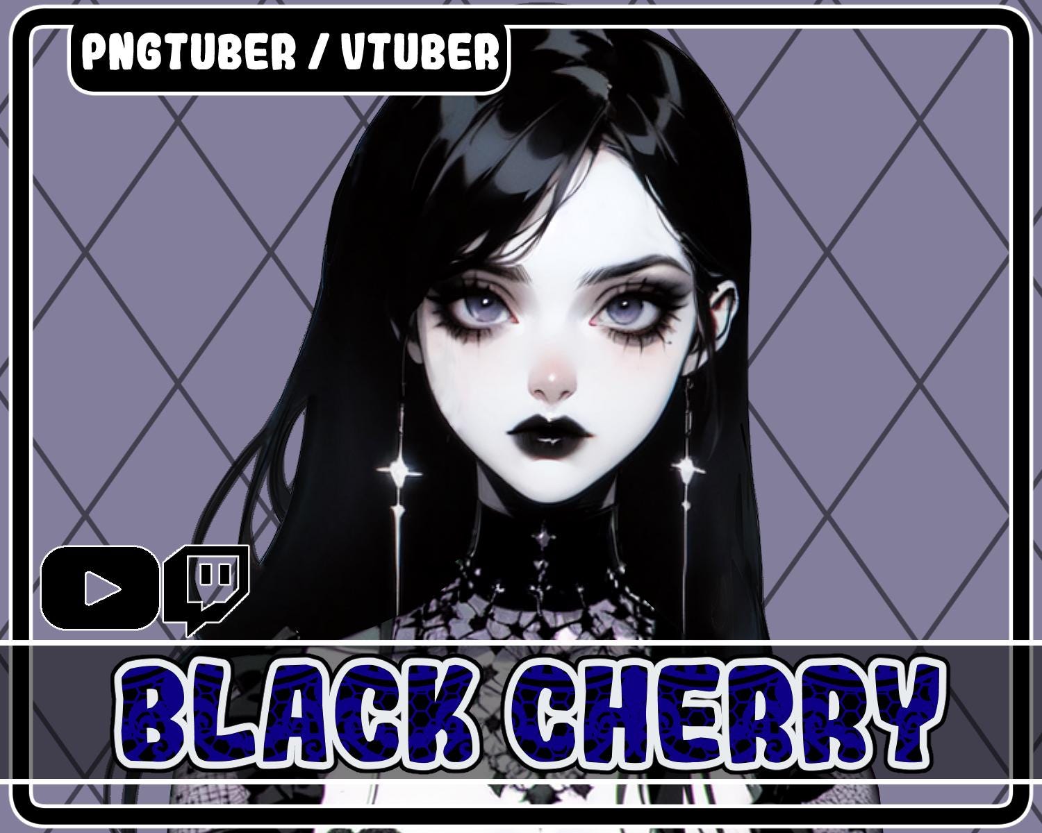 Black Cherry: Pngtuber Goth Girl Twitch Stream Vtuber Model Black Hair ...