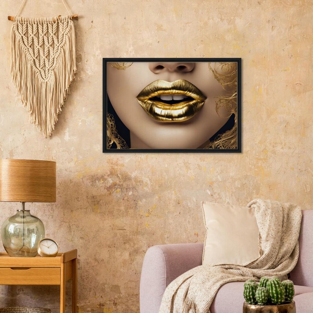 Gold Full Lips, Full Lips, Lip Poster Painting, Lips Canvas Painting ...