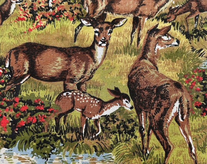 Vintage 1960s Deer and Bear Fabric Scraps, Vintage 1960s Hunting Lodge ...