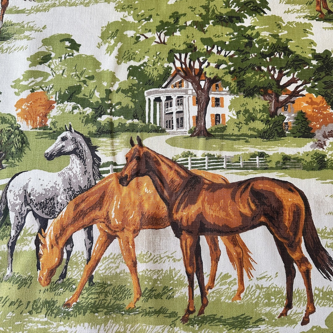 Vintage 1950s Waverly bluegrass Horse Fabric BTY, Vintage 1950s Horse ...