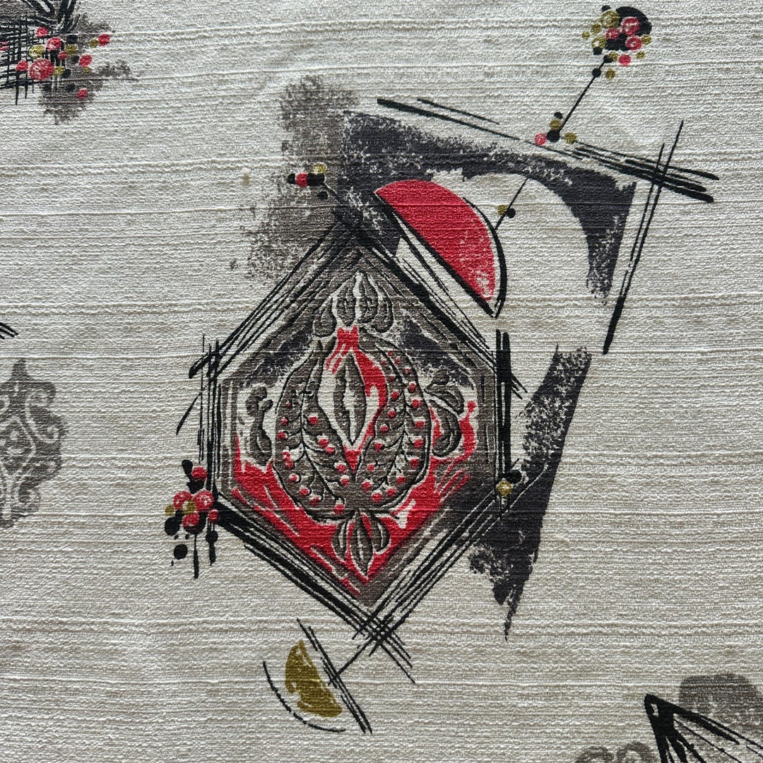 Vintage 1950s Abstract Barkcloth Fabric, Vintage Modernist Barkcloth ...