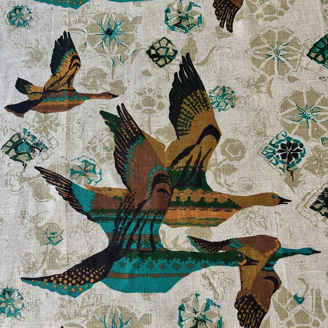 Vintage 1950s Mid Century Modern Canadian Geese Fabric Sample by Great ...