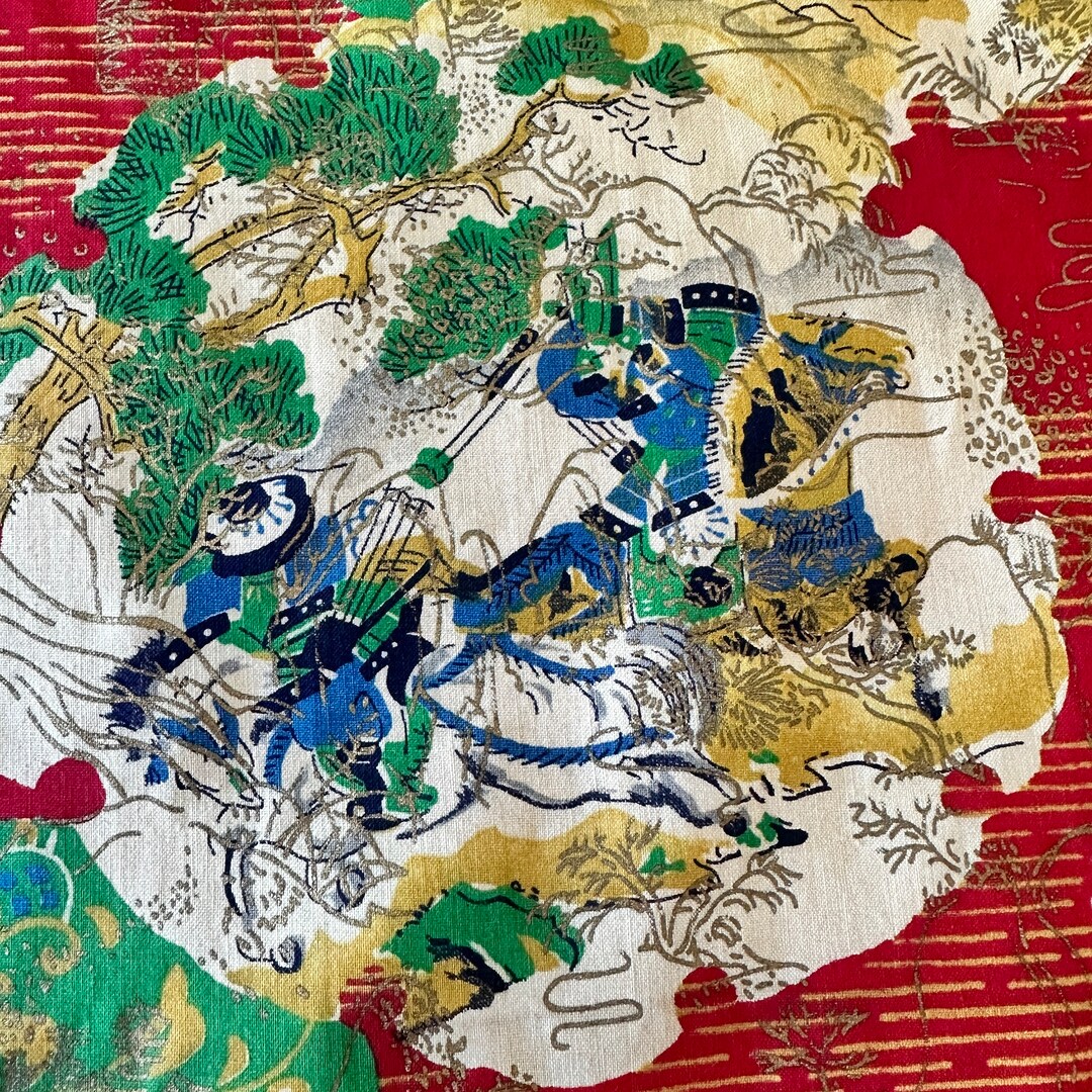 Antique 1910s Japanese Handwoven Handprinted Samurai Fabric BTY ...