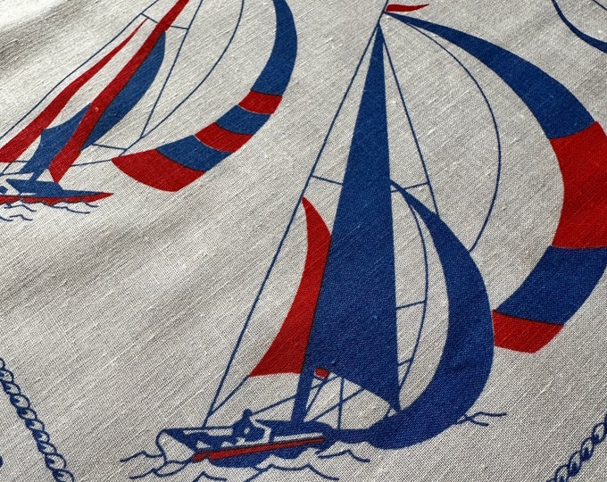 Vintage 1960s Sailing Craft Fabric Panel, Vintage Sailboat Fabric ...