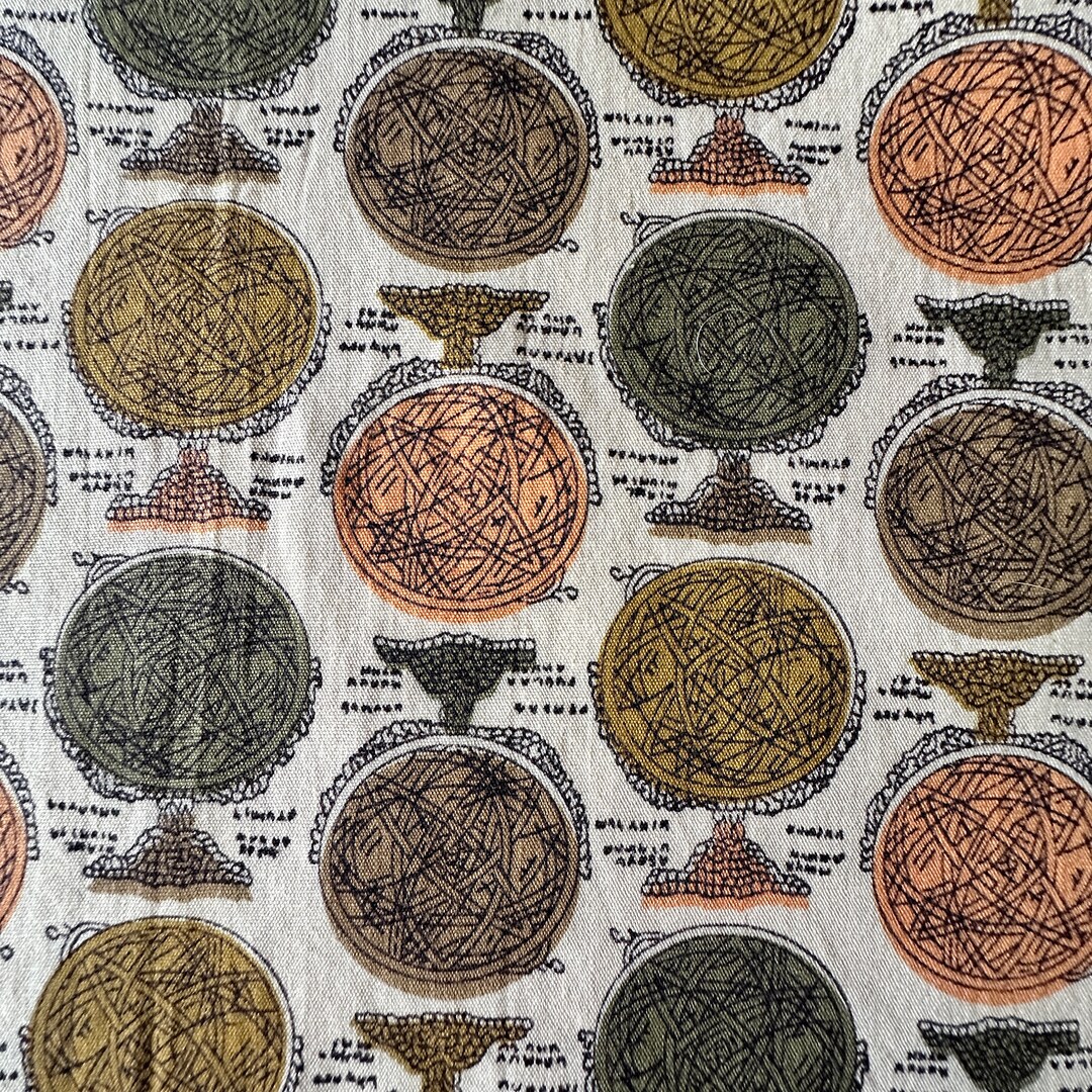 Vintage 1960s Globe Fabric, Vintage Earth Fabric, Vintage Cosmic Fabric ...