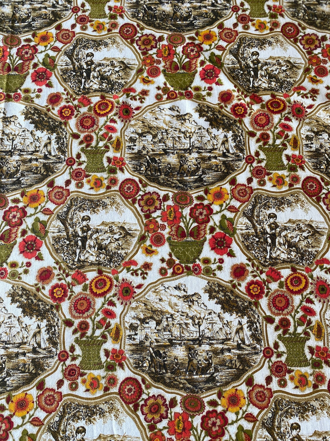 Vintage 1960s Gabrielle Cie Historic Scene Fabric, Vintage 1960s ...