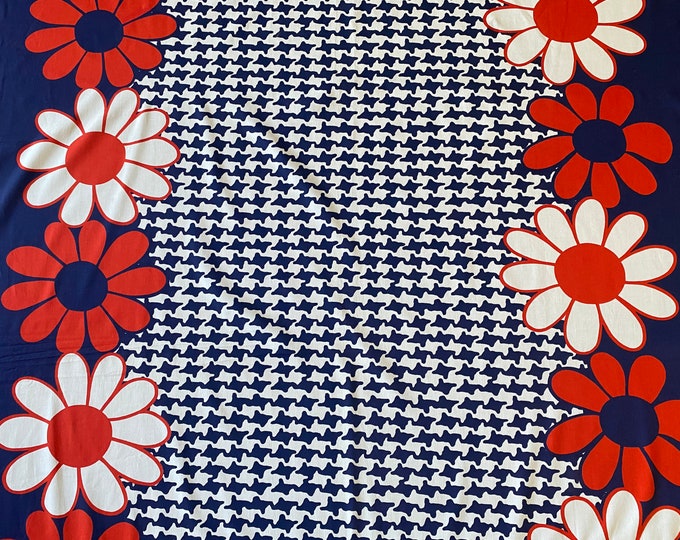 Vintage 1960s Indigo and Red Flower Power Fabric, Vintage Oversized ...