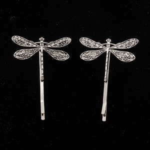 Vintage Hair Pins Bobby Pins Silver Tone Dragon Fly Pair Hair Accessory ...