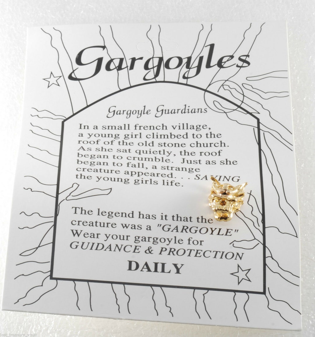 Lapel Pin Gargoyle Guardians Guidance and Protection Gold Metal Jewelry ...