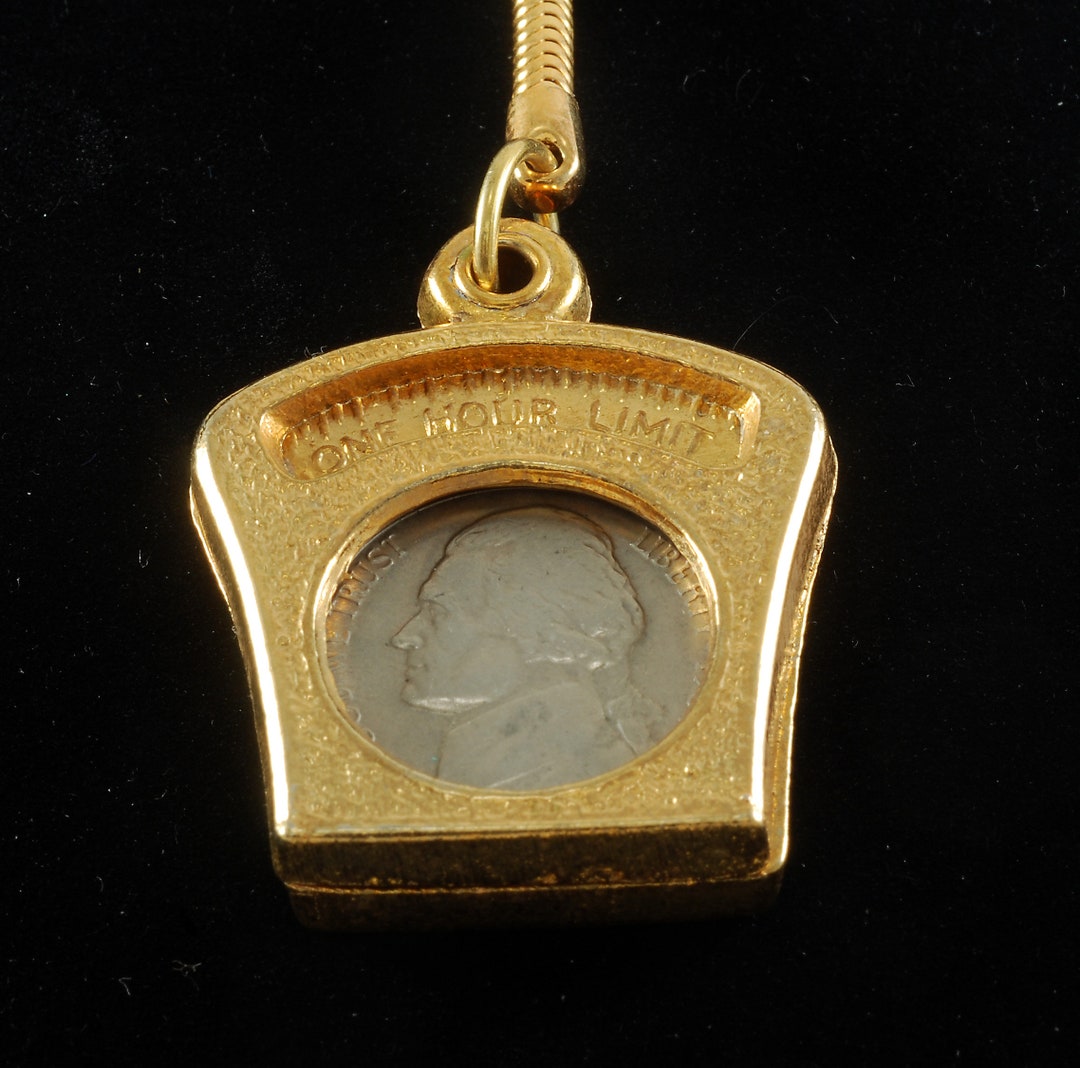 Vintage Keychain Parking Meter Charm Holds a Nickel Gold Tone Metal Key ...