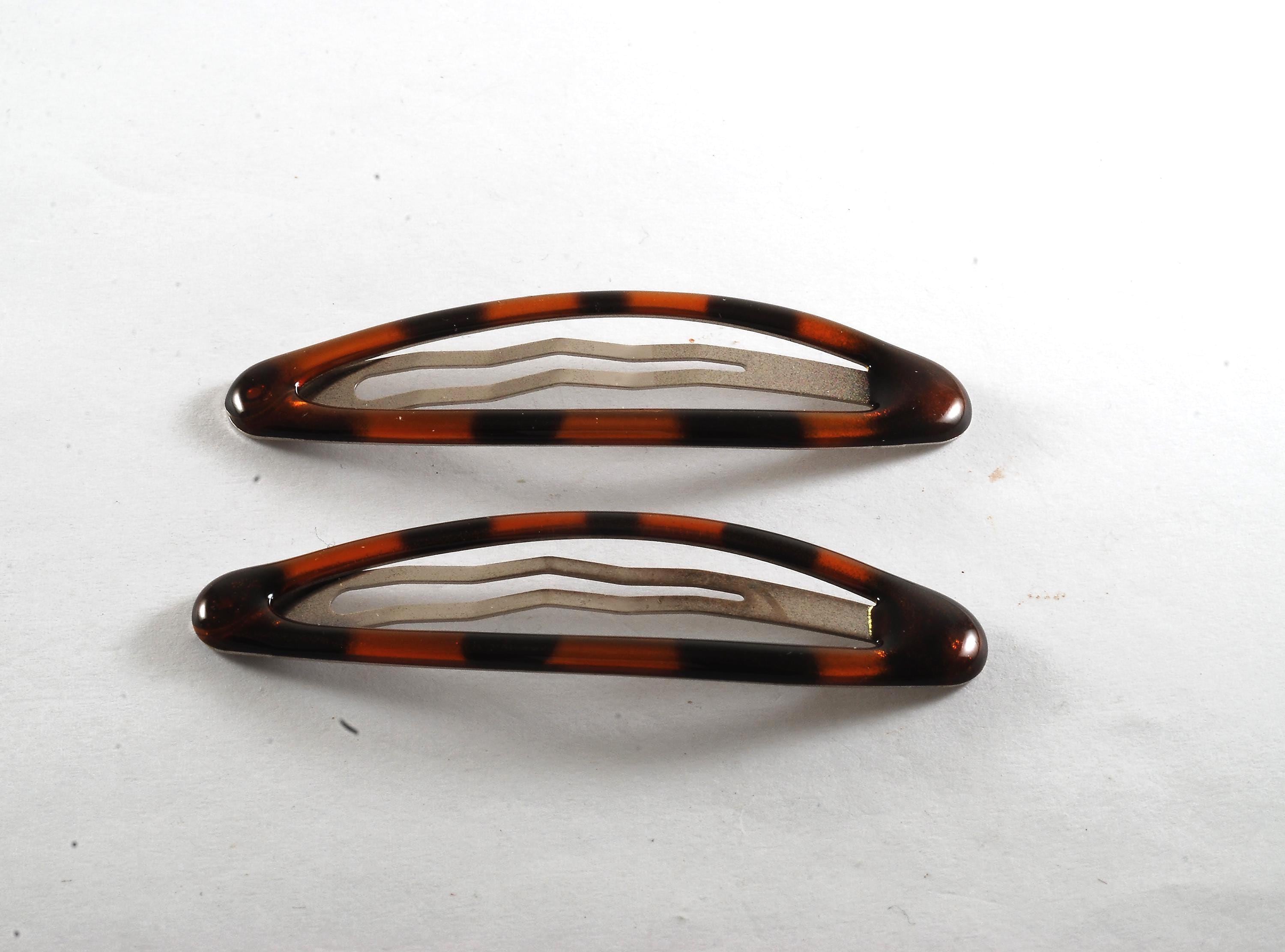 Retro Hair Barrette Snap Clip Pair Leopard Spot Silver Tone Metal ...