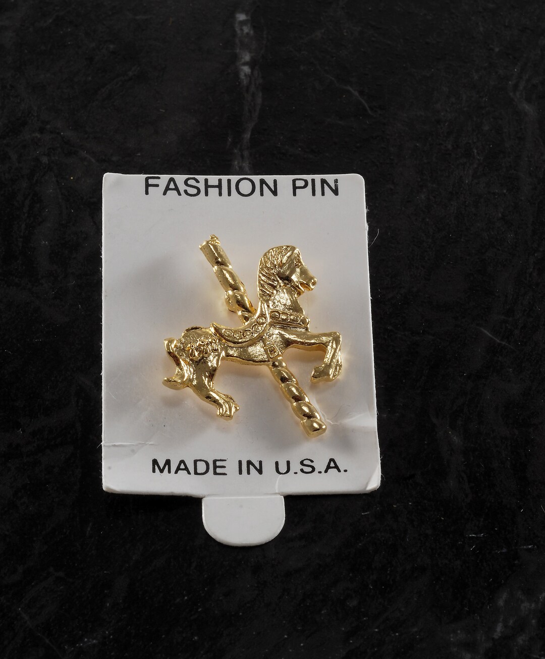Vintage Made USA Carousel Horse Gold Tone Metal Collar Pin Jewelry ...