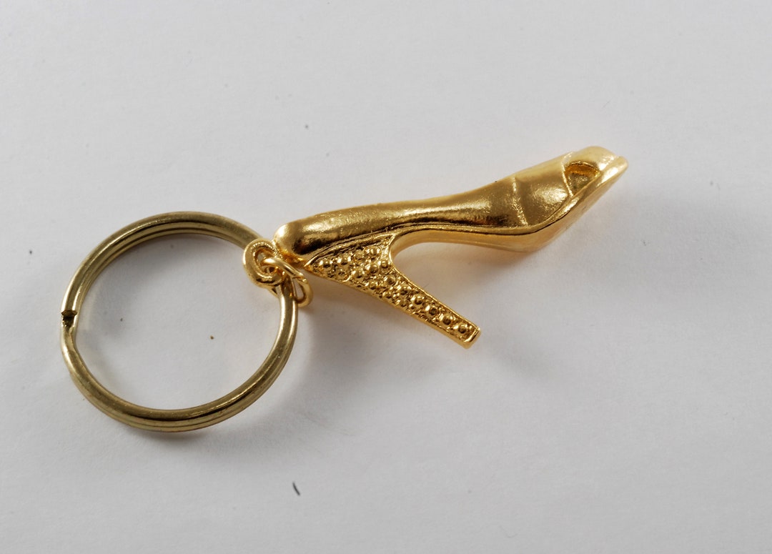 Vintage High Heel Stiletto Keychain Charm Gold Tone Metal Key Ring Fob ...