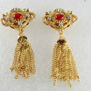 Vintage Shoe Clips Gold Metal Red and Clear Rhinestone Shoe Clips Shoe ...