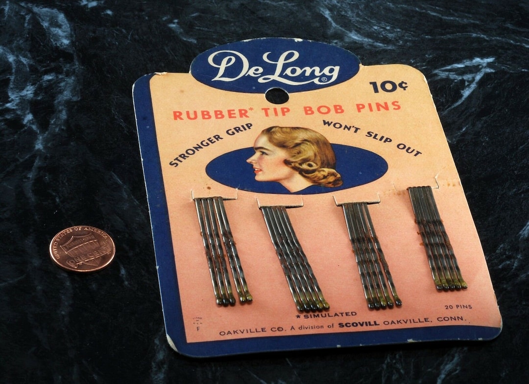 Vintage Set of 20 Delong Rubber Tip Bob Bobby Pins NOC Dead Stock Some ...