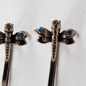 Vintage Hair Pins Bobby Pins Silver Tone Metal Blue Rhinestone Fire Fly ...