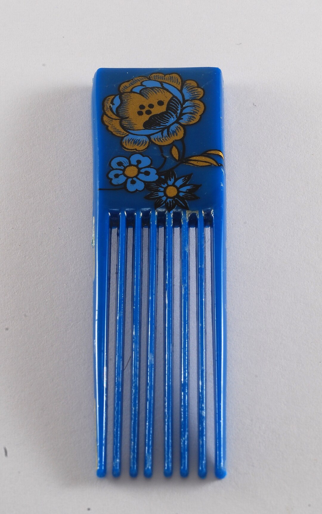 Vintage Hair Comb Blue Plastic Blue Flower Made in West Germany Hair ...