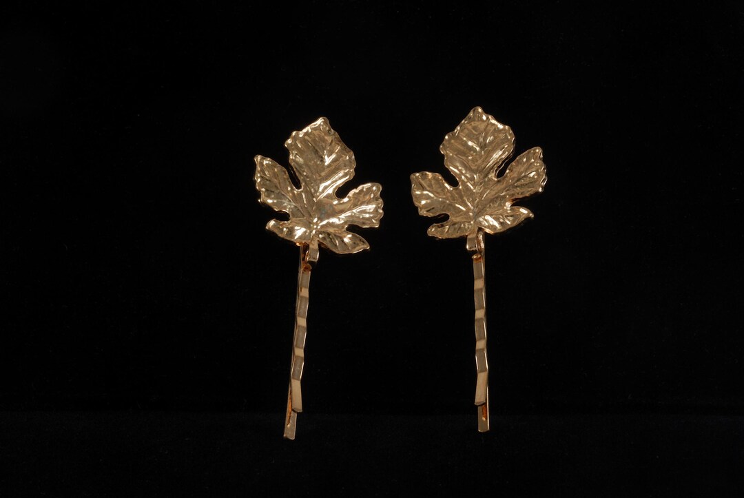 Vintage Hair Pins Bobby Pins Maple Leaf Gold Tone Metal Pair Accessory ...