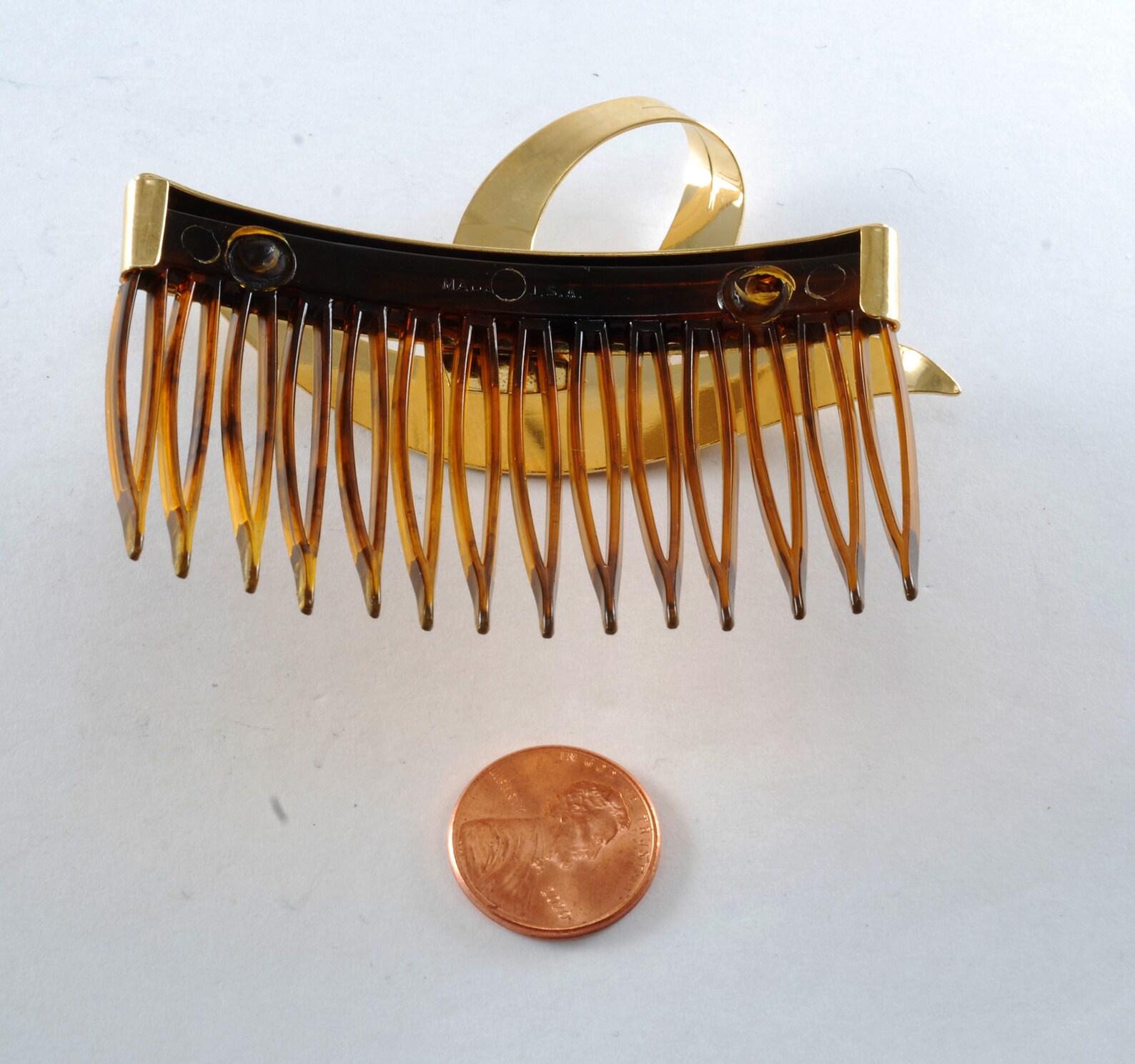 Vintage Hair Comb Metal Topper Gold Tone Leaf Brown Plastic Comb ...