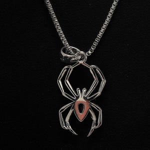 Vintage Necklace Spider 18” Box Chain Silver Tone Metal Red Gem Spider ...