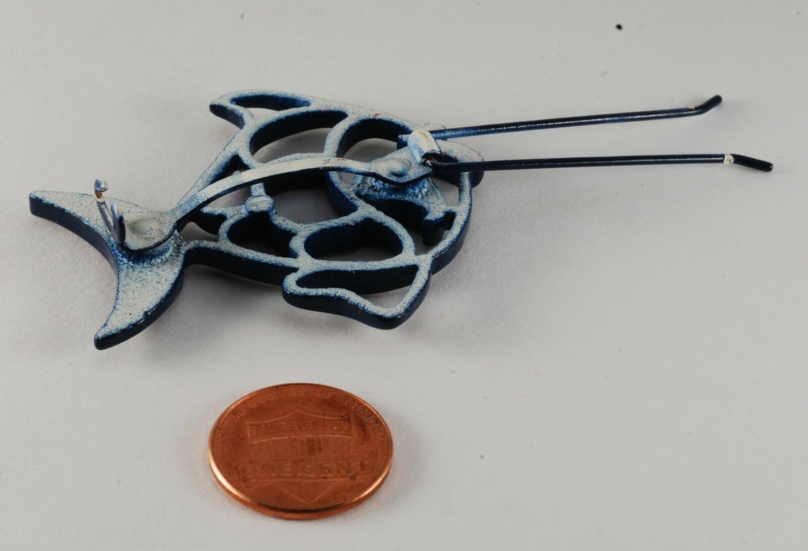 Vintage Hair Barrette Blue Enamel Over Metal Fish Hair | Etsy