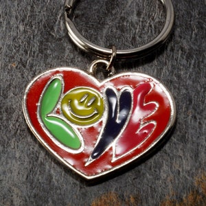 Vintage Pink Colorful Enamel Love Hippy Psychedelic Keychain - Etsy